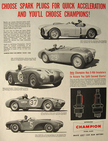 1954 Champion Spark Plugs Ad ~ Racing Champions, Vintage Car Related Ads