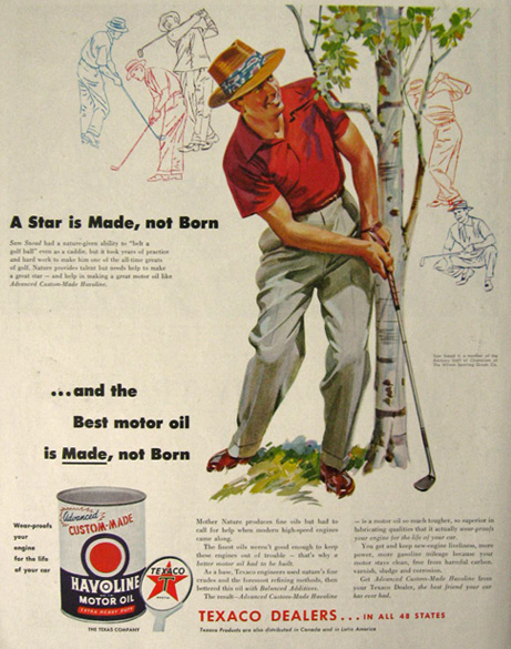 1954 Havoline Motor Oil Ad ~ Golfer Sam Snead, Vintage Gas & Oil Ads