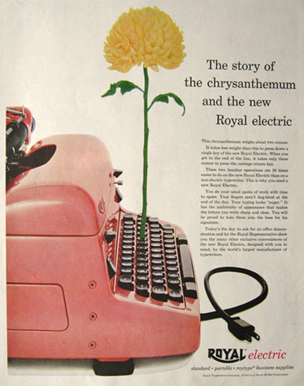 1955 Royal Electric Typewriter Ad ~ Chrysanthemum, Vintage Ads (Misc)