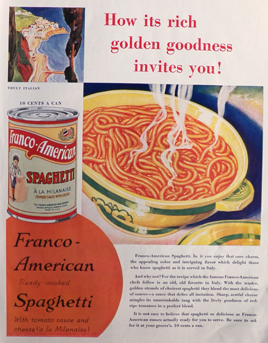 1932 Franco American Spaghetti Ad ~ 10 Cents a Can, Vintage Food Ads ...