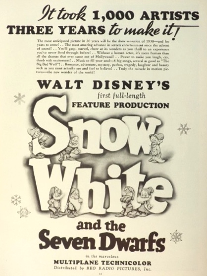 1938 Disney's Snow White Movie Ad ~ First Full-Length Feature, Vintage ...