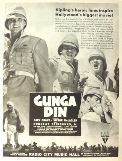 1939 Gunga Din Movie Ad ~ Cary Grant, Vintage Movie Ads