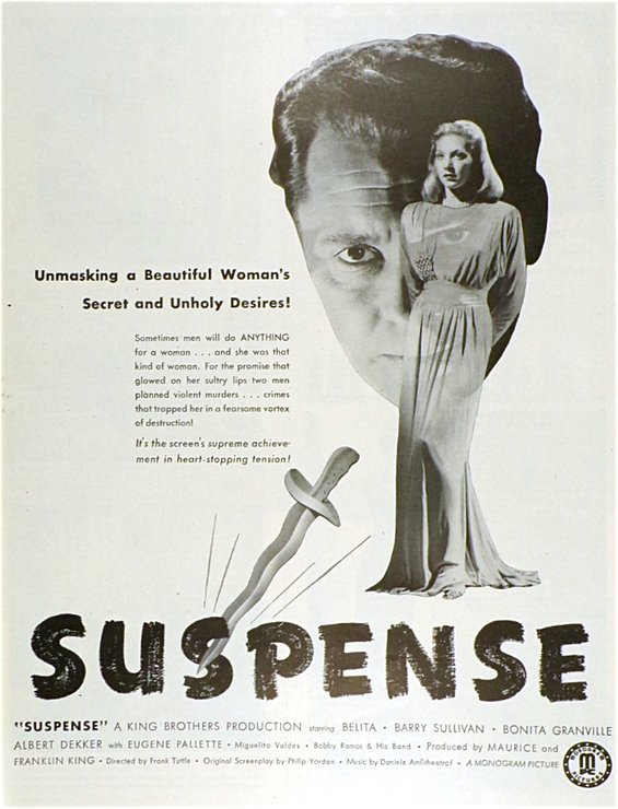 1946 Movie Ad ~ "Suspense" starring Belita & Barry Sullivan, Vintage Movie Ads
