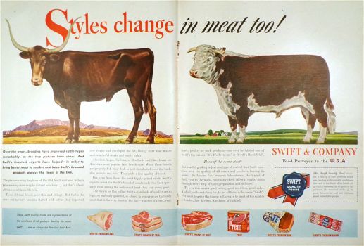 1946 Swift Food Meat Ad ~ Cows Change Style, Vintage Food Ads (Other)