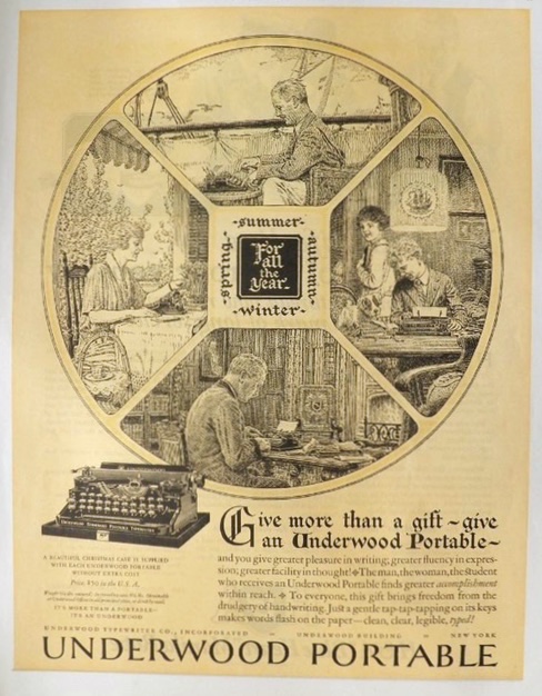 1923 Underwood Typewriter Ad ~ For All The Year, Vintage Ads (Misc)
