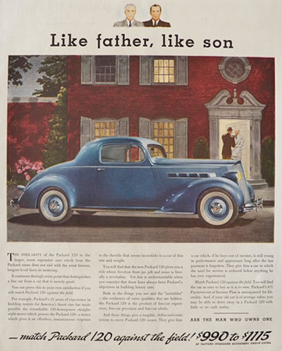 1936 Packard 120 Ad ~ Like Father, Like Son, Vintage Car Ads ~ Other