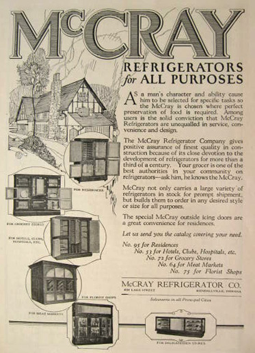 1921 McCray Refrigerator Ad ~ For All Purposes, Vintage Appliance Ads