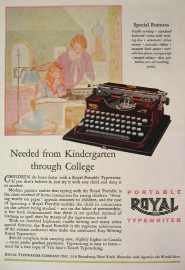 1921 Portable Royal Typewriter Ad ~ Kindergarten Through College ...