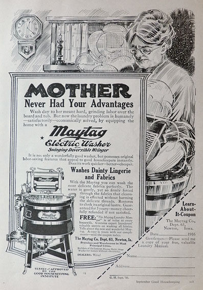 1917 Maytag Electric Washer Ad ~ Mother Never Had Your Advantages ...