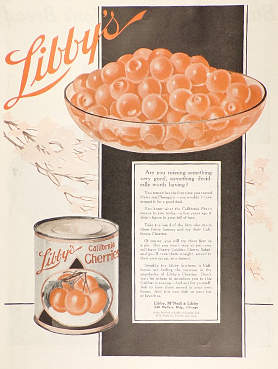 1918 Libby's California Cherries Ad, Vintage Food Ads (Other)