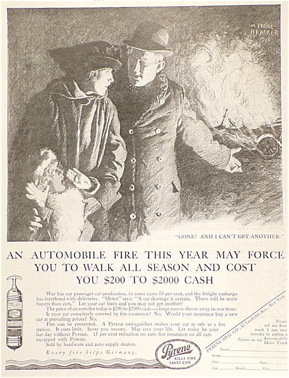 1918 Pyrene Fire Extinguisher Ad ~ Automobile Fire, Vintage Hardware ...