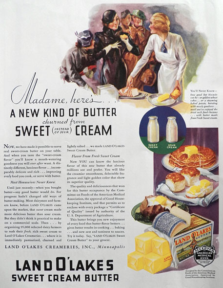1934 Land O'Lakes Butter Ad ~ Churned From Sweet Cream, Vintage Food ...