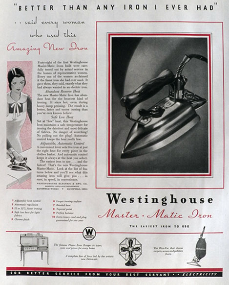 1931 Westinghouse Master-Matic Iron Ad ~ Easy To Use, Vintage Appliance Ads