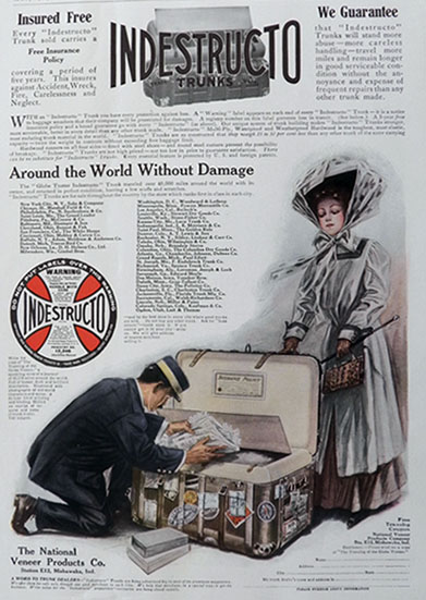 1909 Indestructo Trunks Antique Large Format Color Ad, Vintage Ads (Misc)