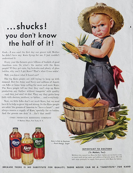 1943 Karo Syrup Ad ~ Boy Shucks Corn, Vintage Food Ads (Other)