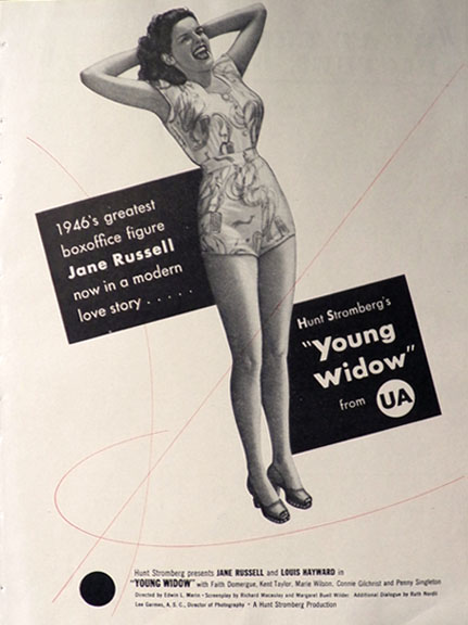 1946 Jane Russell Movie Ad ~ Young Widow, Vintage Movie Ads