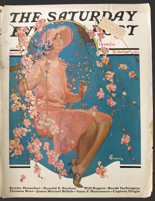 1928 Saturday Evening Post Cover ~ Woman on Swing, Vintage Magazine Covers