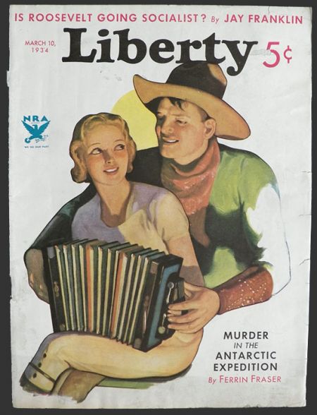 1934 Liberty Magazine Cover ~ Cowboy Accordion Serenade, Vintage ...