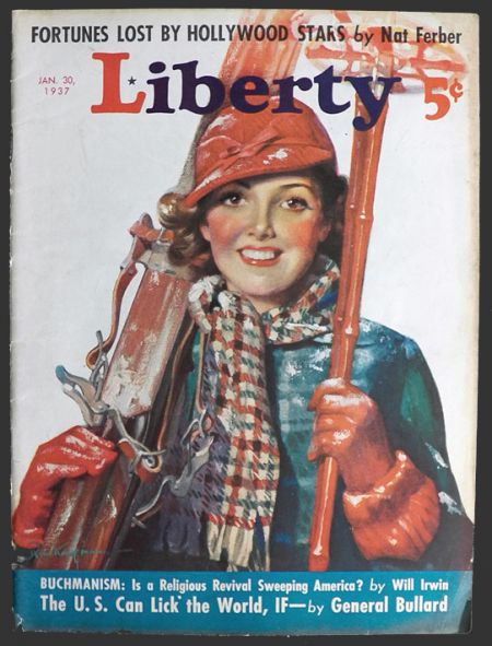 1937 Liberty Magazine Cover ~ Woman With Vintage Skis, Vintage Magazine ...
