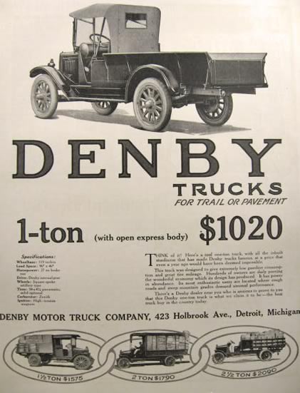 1916 Denby Truck Ad ~ 1 Ton Open Express Body, Vintage Truck & Bus Ads