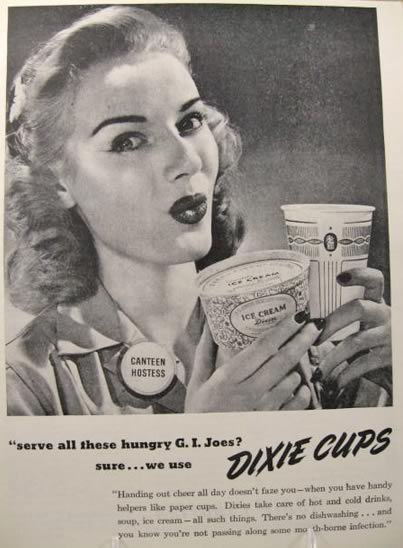 1945 Dixie Cup Ad ~ Canteen Hostess ~ Ice Cream Dixie, Vintage Ads (Misc)
