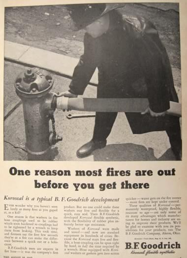1947 B.F. Goodrich Ad ~ Fireman, Vintage Fire Hydrant Photo, Vintage ...
