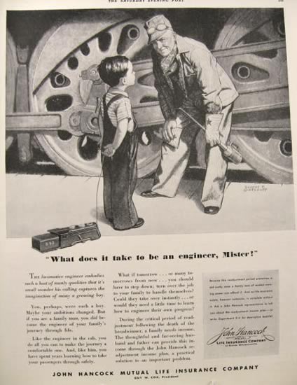 1939 John Hancock Insurance Ad ~ Train Engineer ~ Revere Wisterhuff ...
