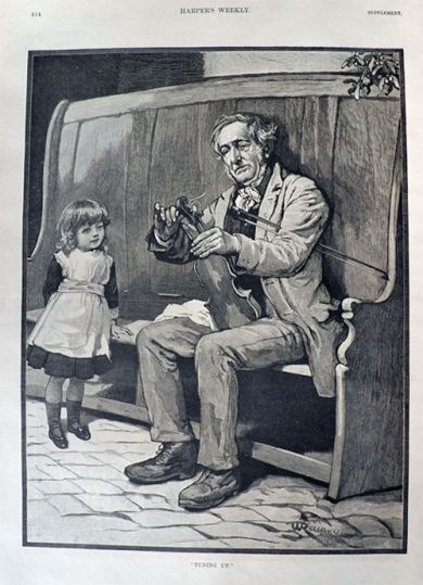 1886 Man & Child with Violin ~ Antique Print Engraving, Antique Prints ...