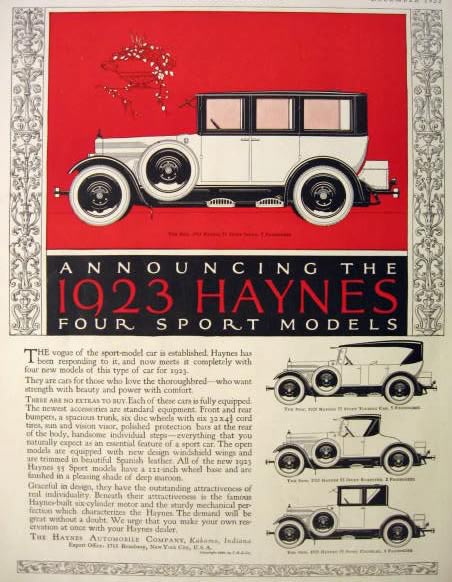 1923 Haynes Automobile Ad ~ 4 Sport Models, Vintage Car Ads ~ Other