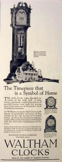 1923 Waltham Colonial Grandfather Hall Clock Ad, Vintage Household Ads