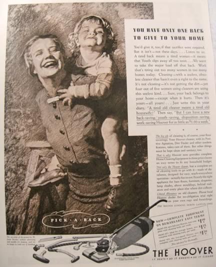 1936 Hoover Vacuum Ad ~ M. Leone Bracker ~ Piggyback Ride, Vintage ...