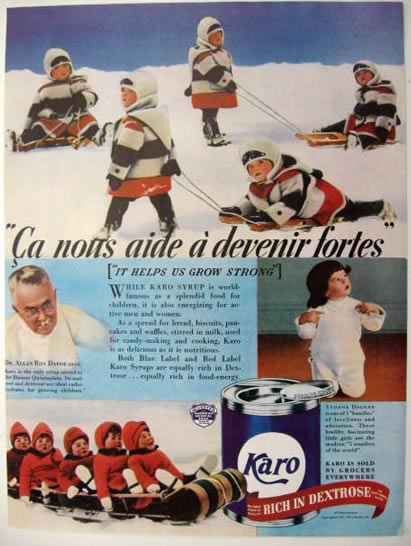 1937 Karo Syrup Ad ~ Dionne Quints on Sled Photos, Vintage Food Ads (Other)