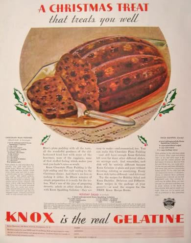 1931 Knox Gelatine Ad ~ Chocolate Plum Pudding Recipe, Vintage Food Ads ...