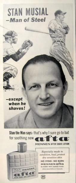1963 Afta After Shave Ad ~ Stan Musial Photo, Vintage Magazine Ads