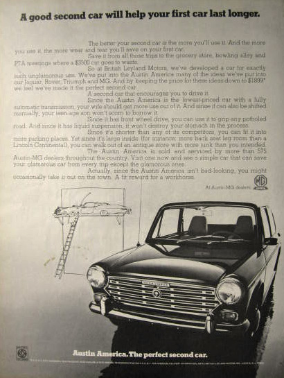 1969 Austin America Vintage Car Ad ~ Good Second Car, Vintage Car Ads