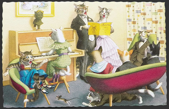 Alfred Mainzer Dressed Cats Postcard ~ Piano Playing Cat, Vintage ...