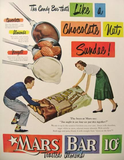 1950 Mars Bar Retro Ad, Vintage Magazine Ads