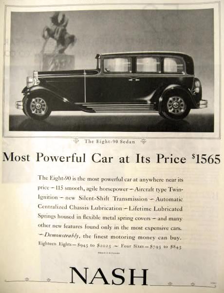 1931 Nash Automobile Ad ~ Eight-90 Sedan Photo, Vintage Car Ads ~ Other
