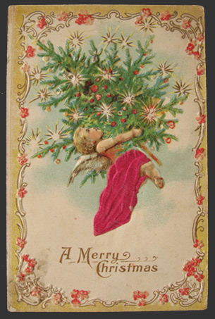 Angel Holds Christmas Tree Vintage Postcard, Vintage Postcards ~ Christmas